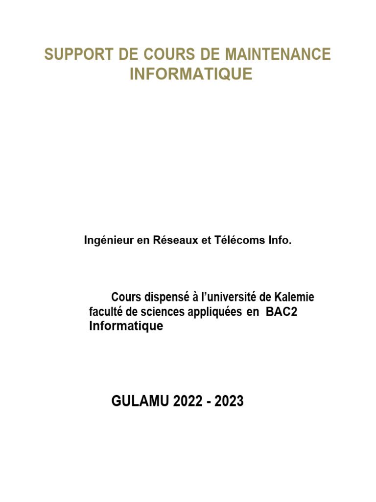 COURS DE MAINTENANCE INFORMATIQUE by Dr. YENDE R. (1) 172 | PDF ...