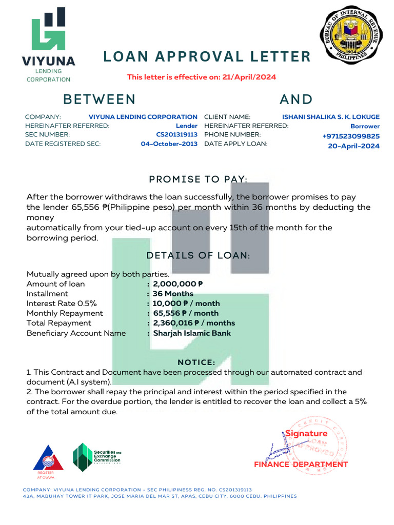 Loan Approve Letter | PDF