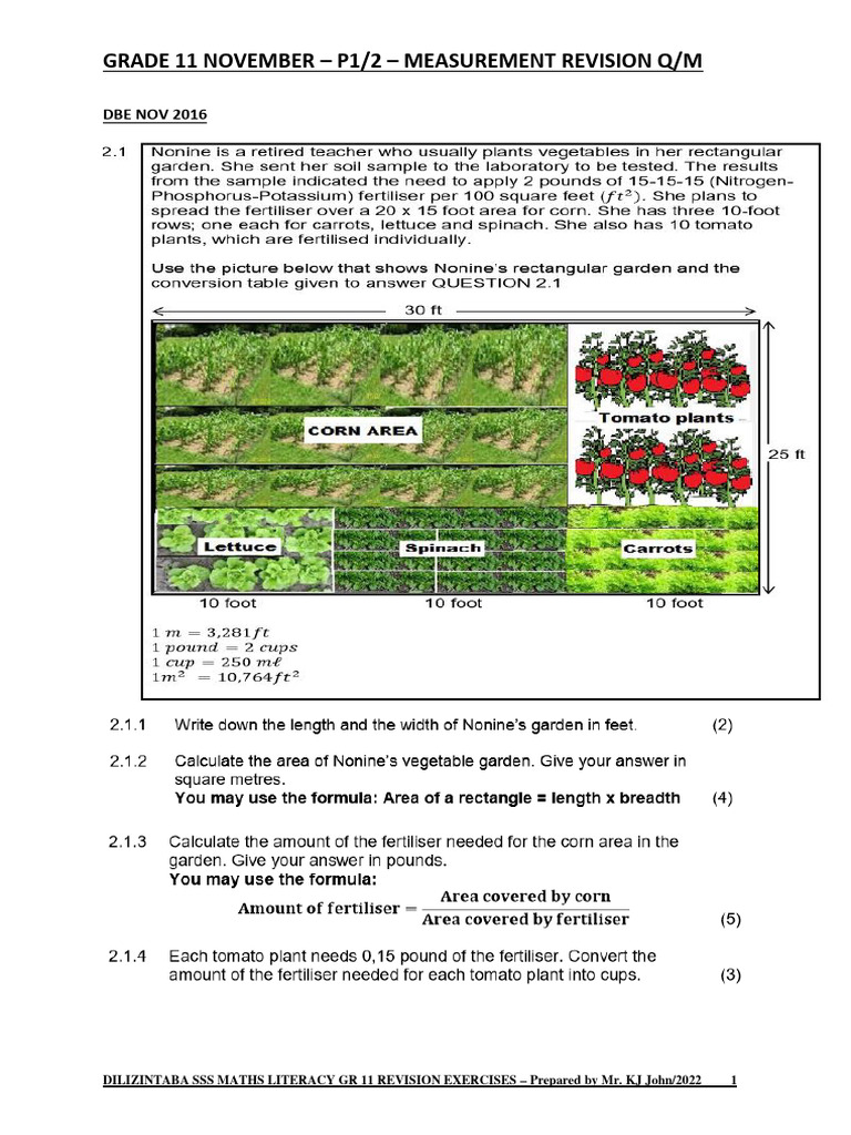 Grade 11past QP and Memo Measurement | PDF