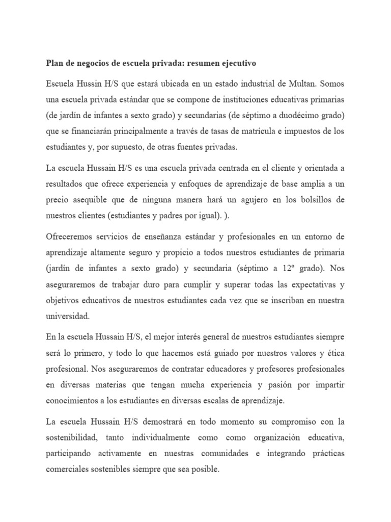Ejemplo de Plantilla de Plan de Negocios para Escuelas Privadas | PDF ...