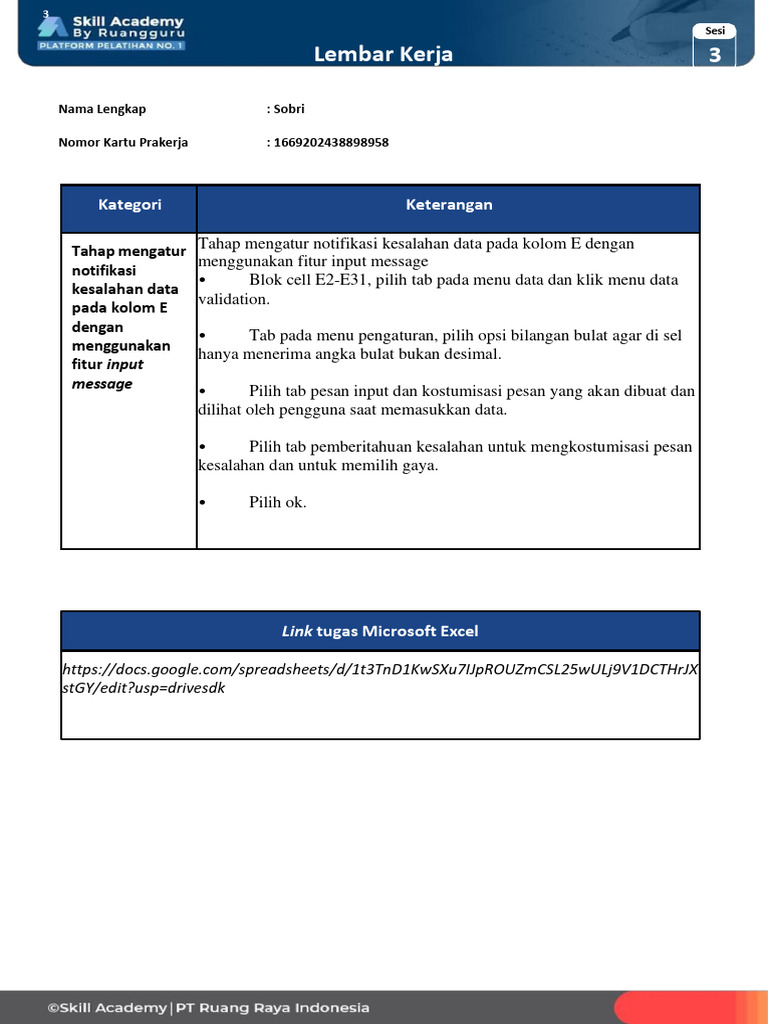 TPM 1 Menggunakan Formula Sederhana Excel - (Sobri) | PDF