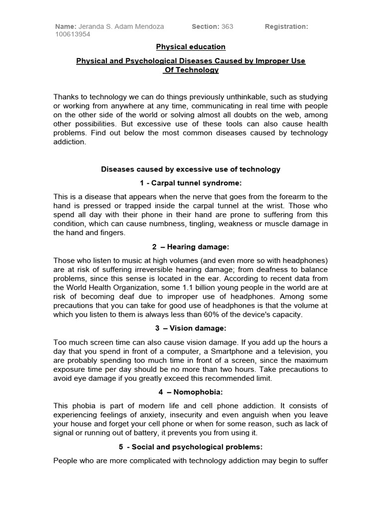 Physical and Psychological Diseases Due To The Improper Use of ...
