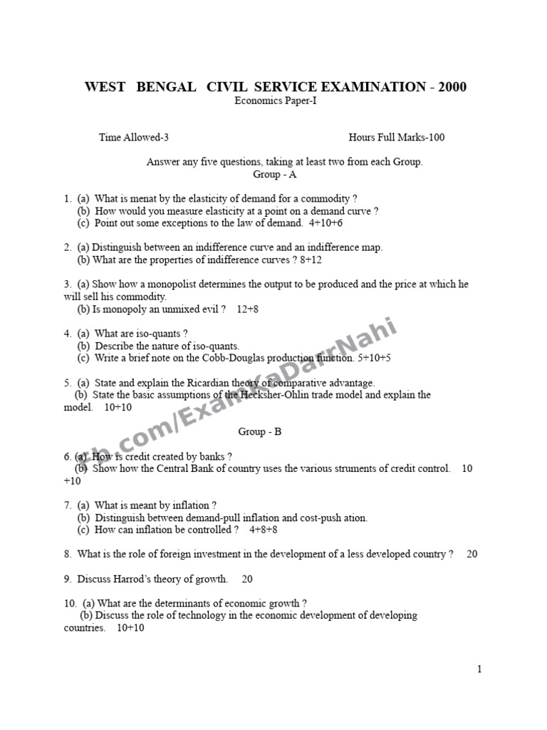 WBCS Economics Exam Question Papers | PDF | Economics | Monopoly