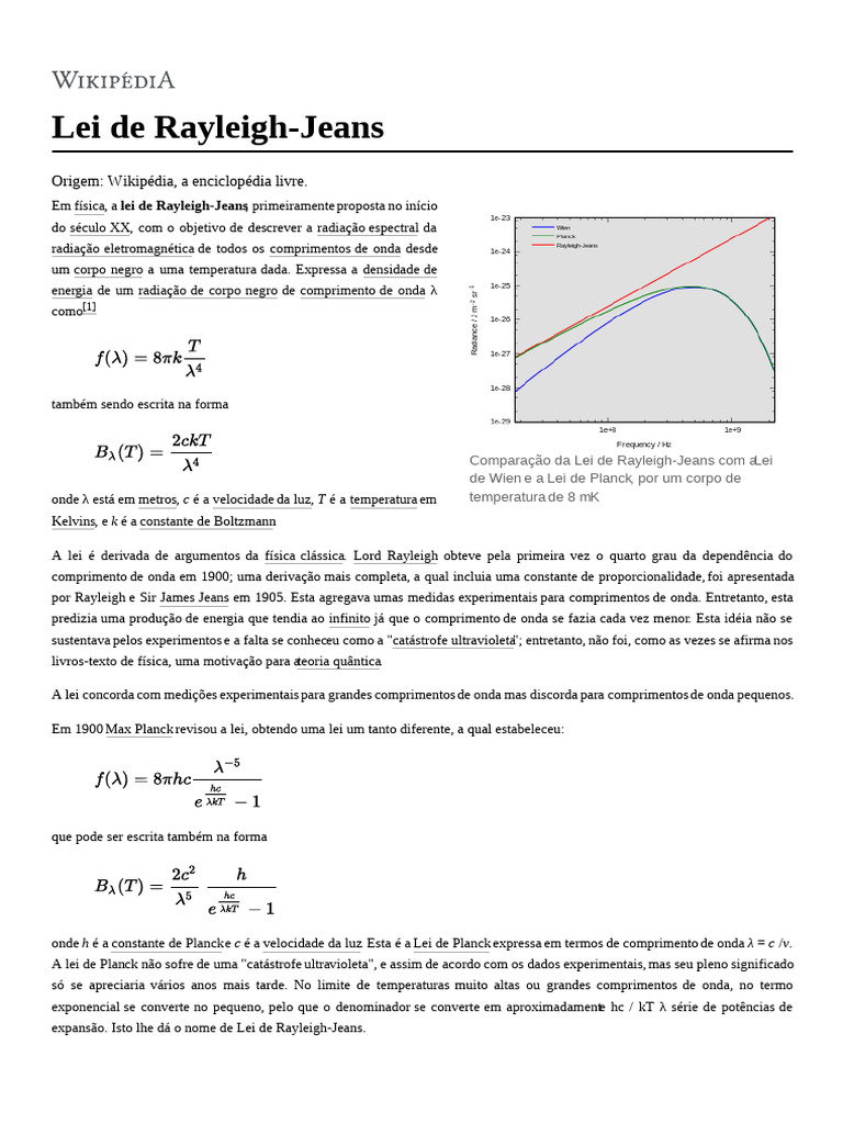 Lei de Rayleigh-Jeans | PDF | Física Aplicada e Interdisciplinar ...