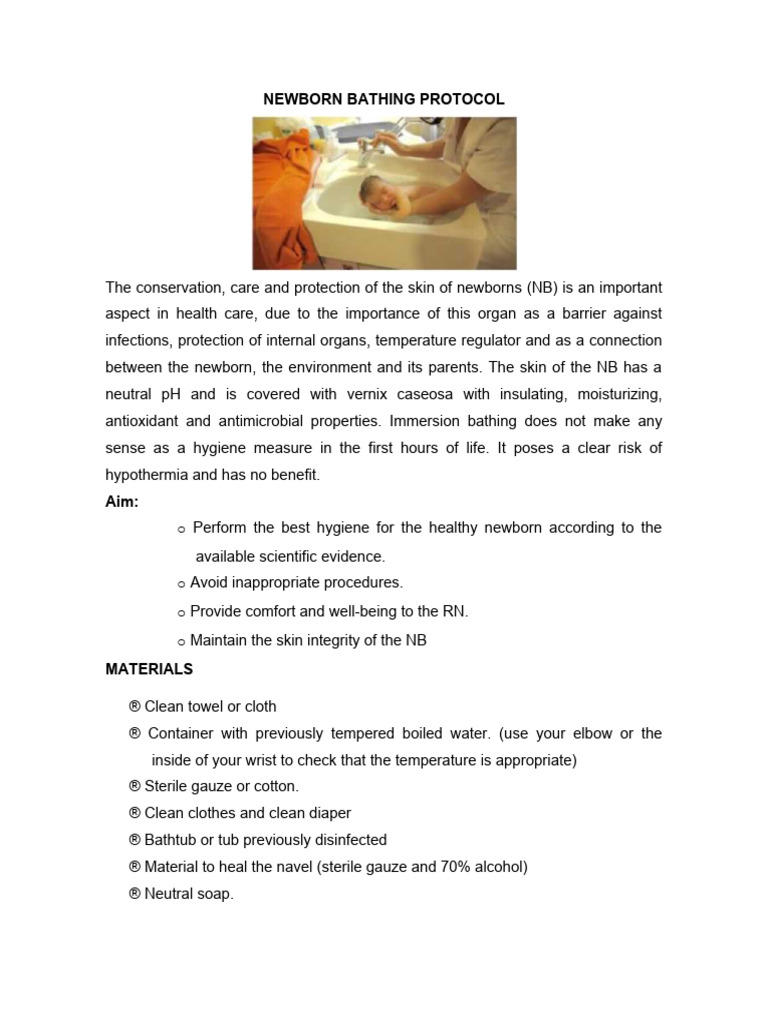 Newborn Bath Protocol | PDF | Hygiene | Hand Washing