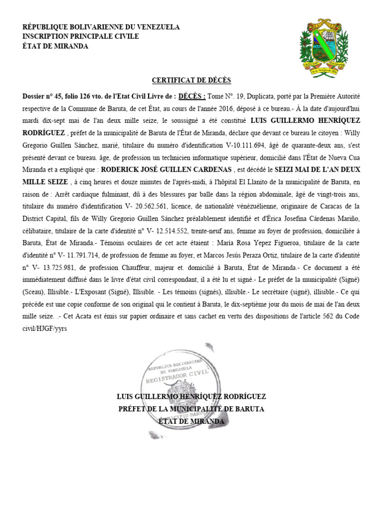 Acte de Décès (Modèle) | PDF | Droit