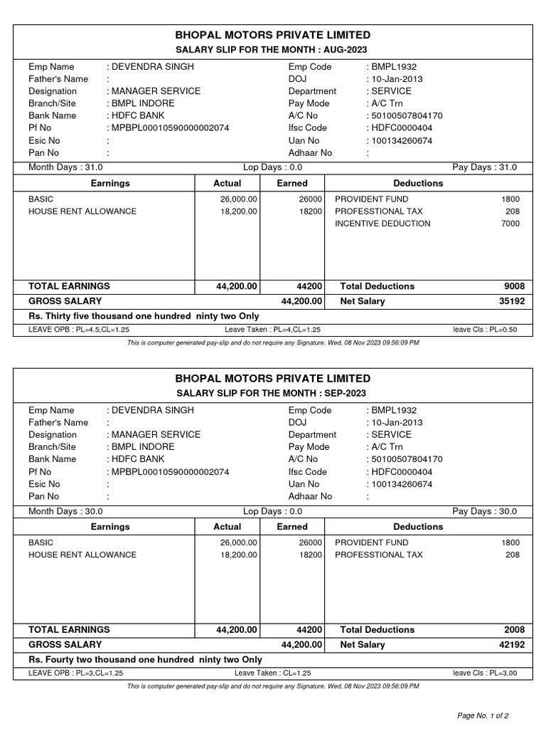 Pay - Slip Devendra Sir | PDF | Taxes | Payments