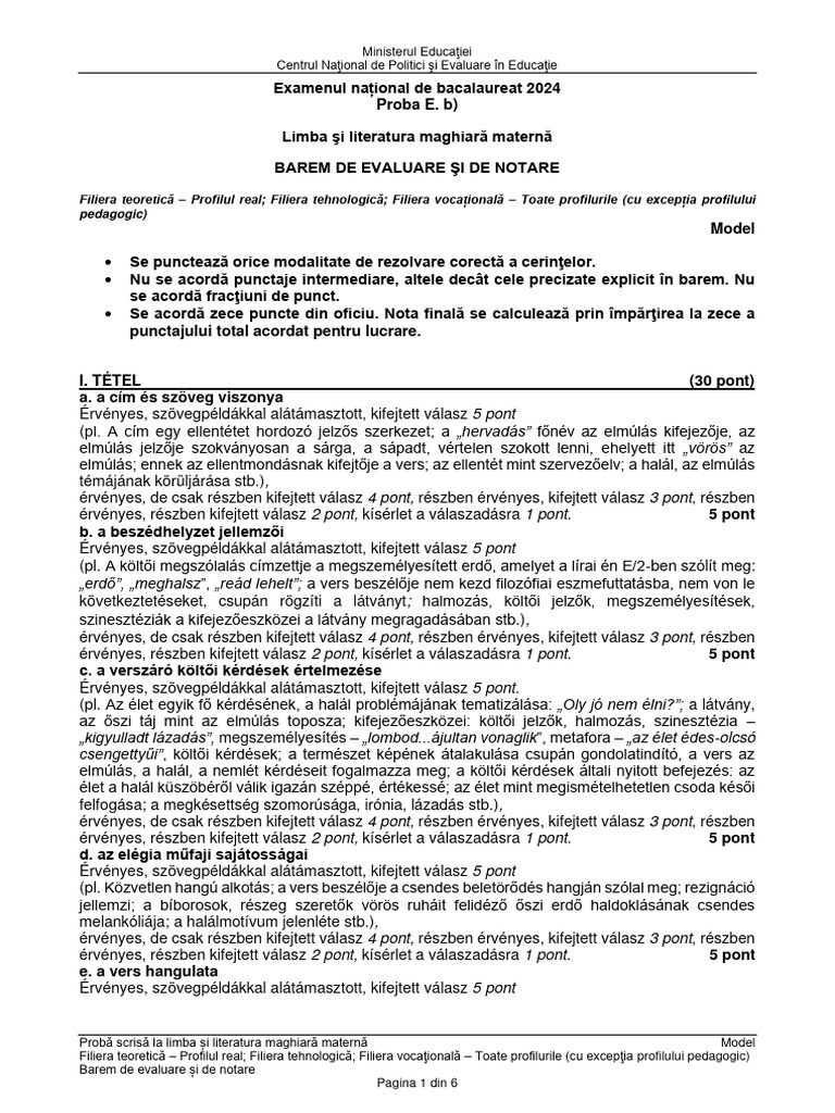 E B Limba Maghiara Materna Real Tehn 2024 Bar Model | PDF