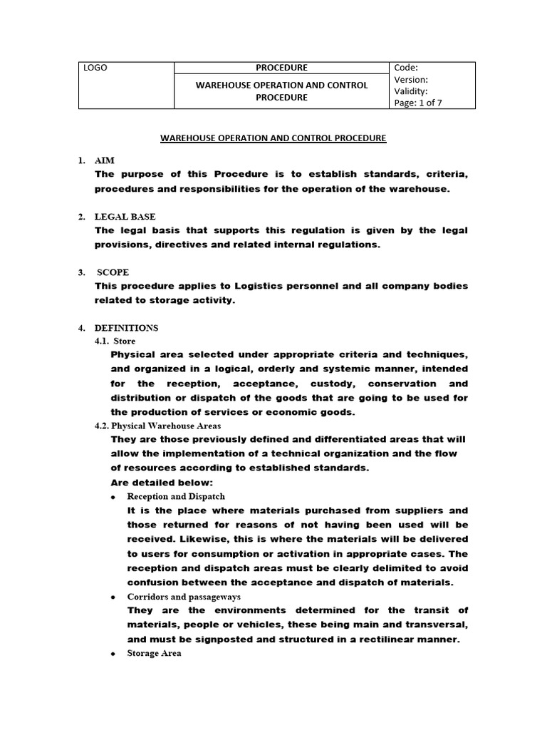 Warehouse Procedure | PDF | Warehouse | Logistics