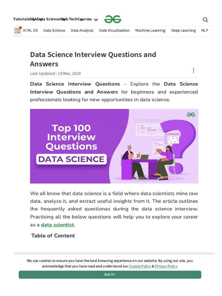 Data Science Interview Prep Guide | PDF | Support Vector Machine | Probability Distribution
