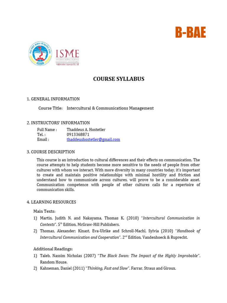 Intercultural Communication Course Syllabus | PDF | Interpersonal ...
