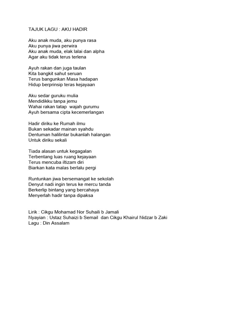 Lirik Lagu Aku Hadir | PDF | Pengembangan Diri