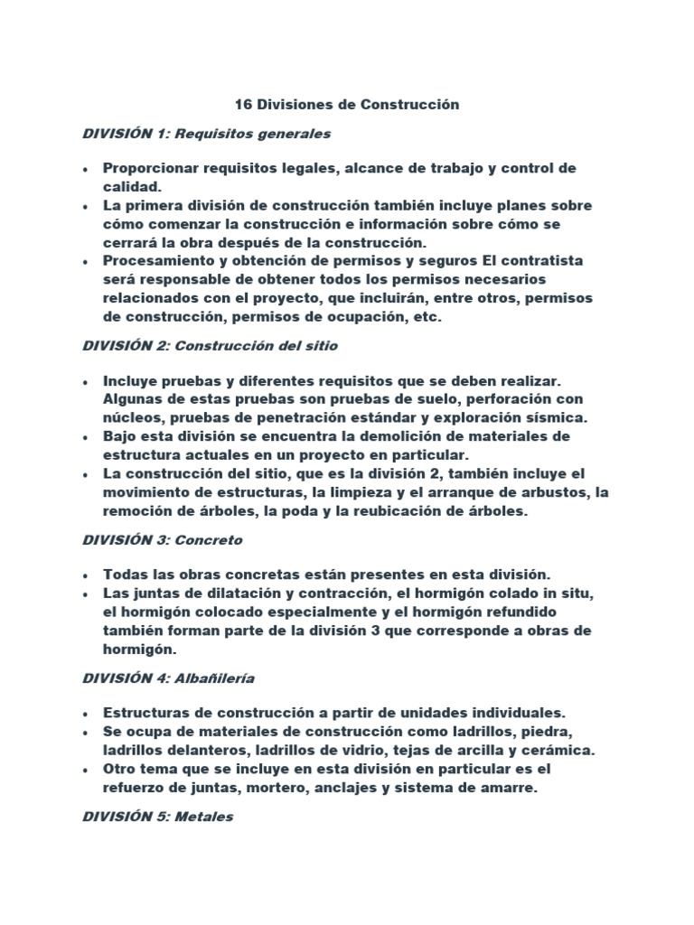 16 Divisiones Esenciales de Construcción | PDF | Hormigón | Ventana