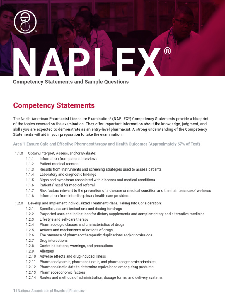 NAPLEX Competency Statement Sample Questions | PDF | Pharmacy ...