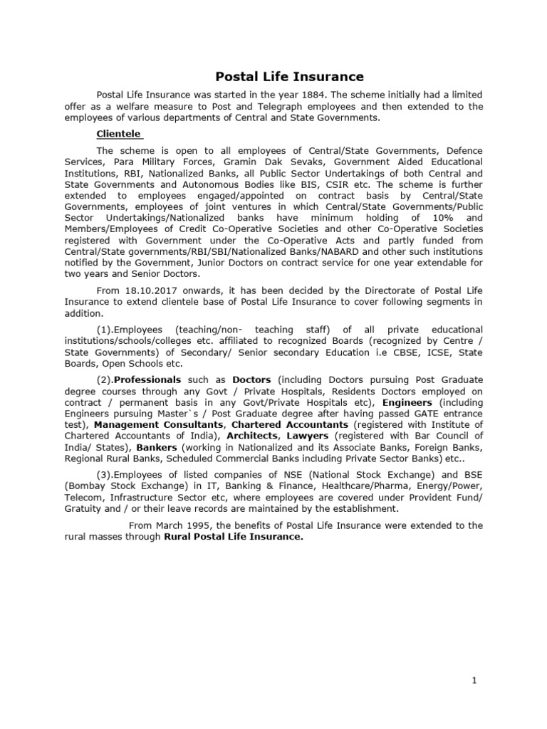 Postal Life Insurance | PDF | Life Insurance | Insurance