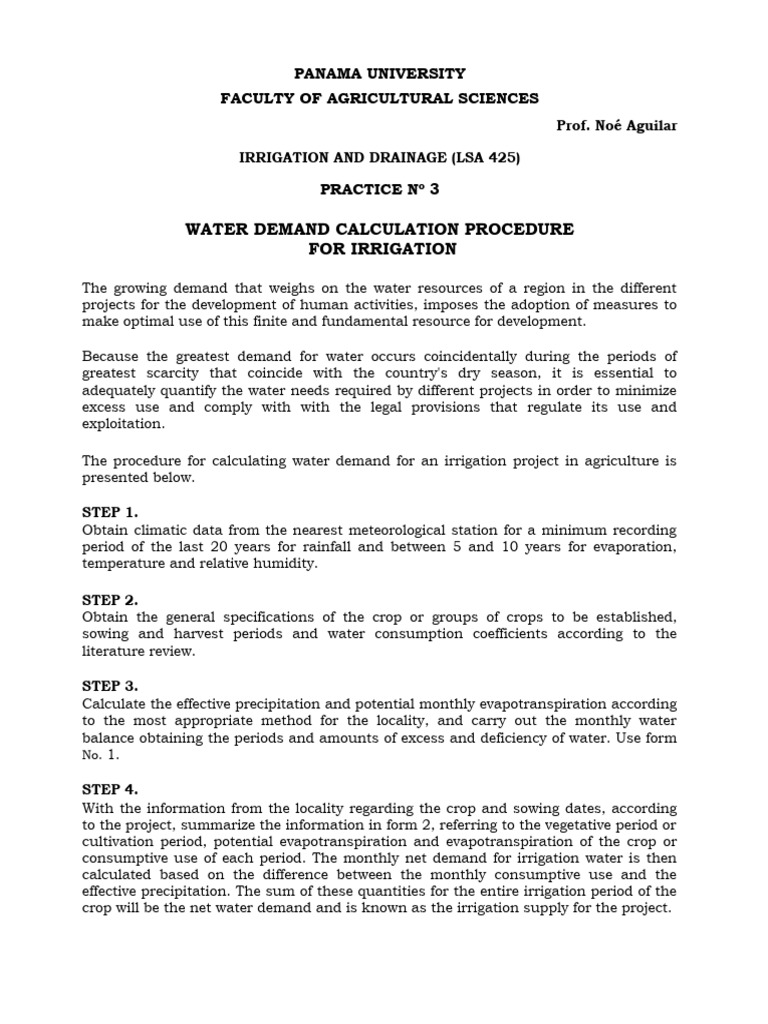 Procedure Calculation of Water Demand For Irrigation | PDF | Irrigation ...