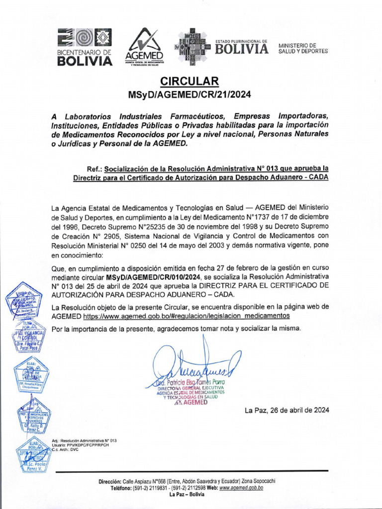 CIRCULAR 21 2024 - Rs | PDF | aduana | Farmacéutico