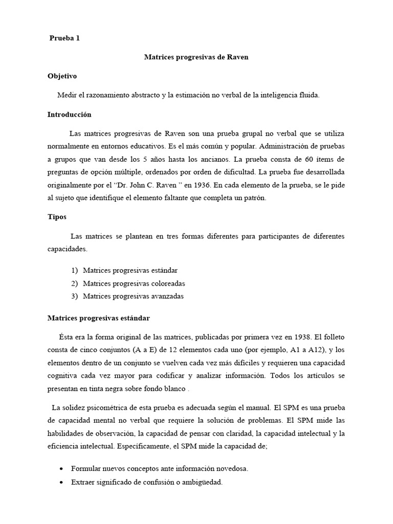 Matrices Progresivas de Raven | PDF | Inteligencia | Cociente de ...