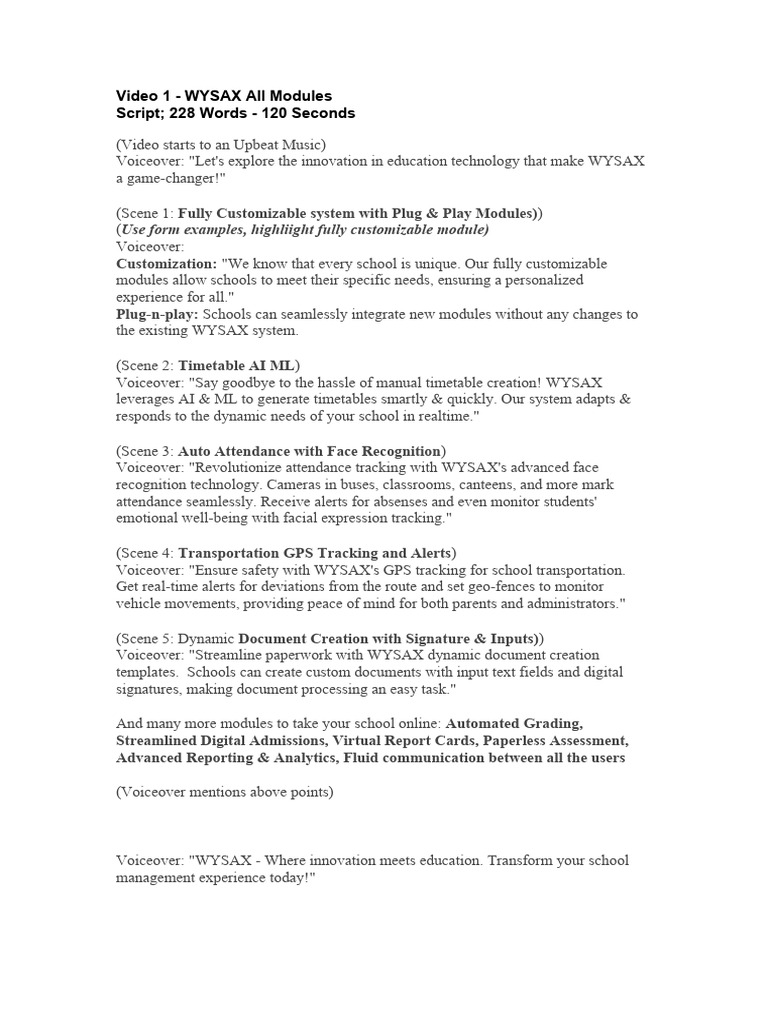 WYSAX Video 1 - Voiceover Script | PDF
