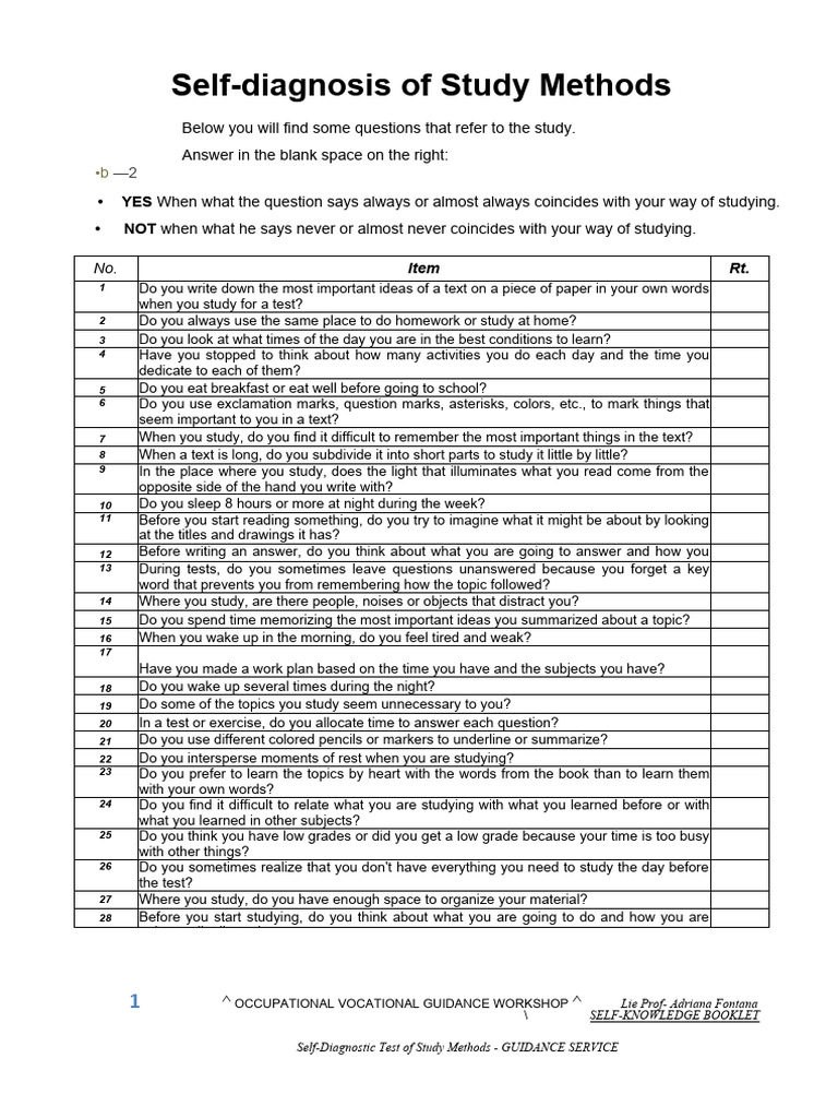 Study Method Self-Diagnostic Test | PDF