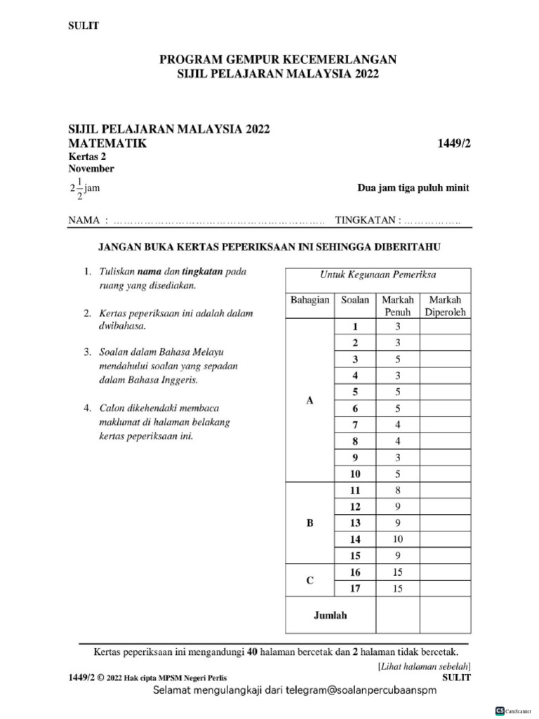 Matematik K2 Perlis Gempur Kecemerlangan SPM 2022 | PDF Matematik K2 Perlis Gempur Kecemerlangan SPM 2022 | PDF