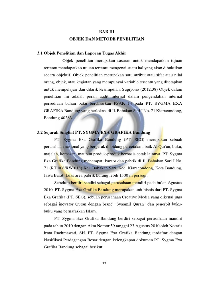 Peran Audit Internal di PT Sygma Exa Grafika | PDF | Bisnis