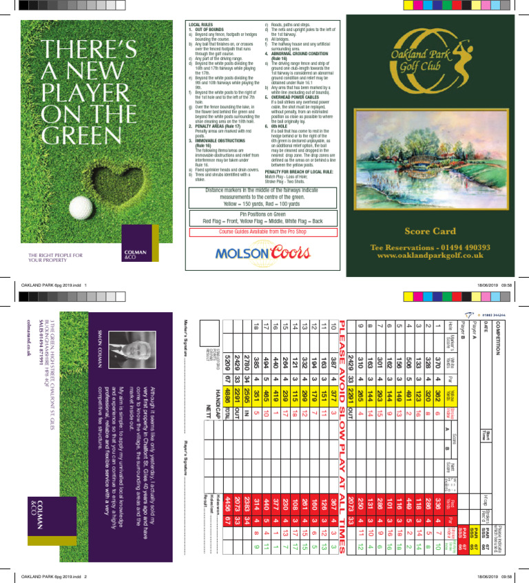 OPGC Scorecard | Download Free PDF | Golf Course | Par (Score)