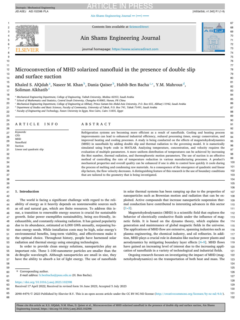 Ain Shams Engineering Journal | PDF | Magnetohydrodynamics | Renewable Energy
