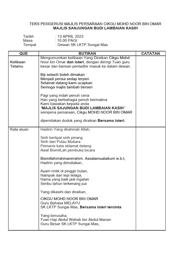 Teks Majlis Persaraan CMN | PDF