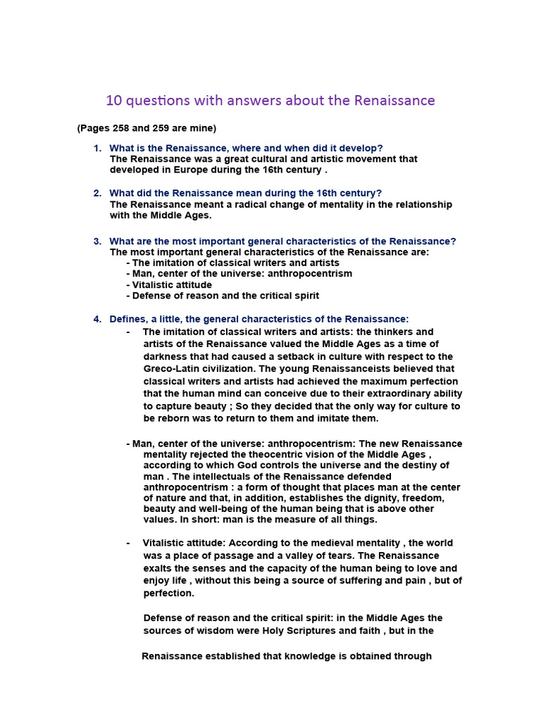 10 Questions and Answers About Renaissance PDF | PDF | Renaissance ...