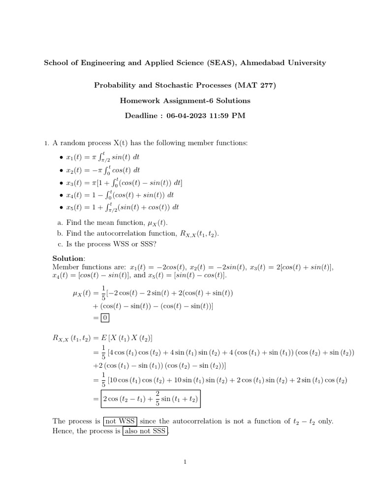 Homework Assignment 6 | PDF | Quadratic Equation | Stationary Process