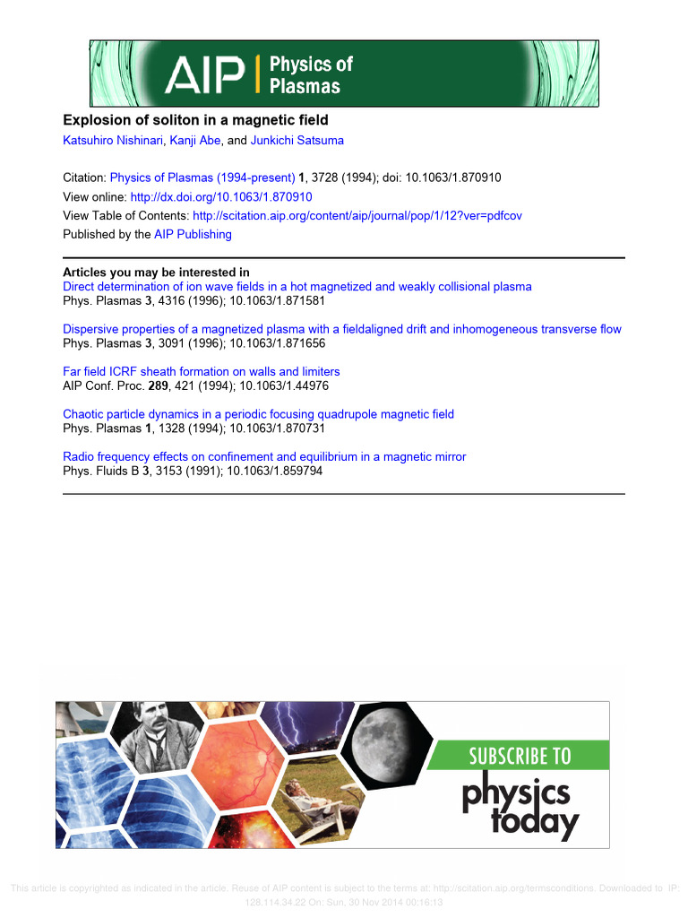 Explosion of Soliton in A Magnetic Field: 128.114.34.22 On: Sun, 30 Nov ...