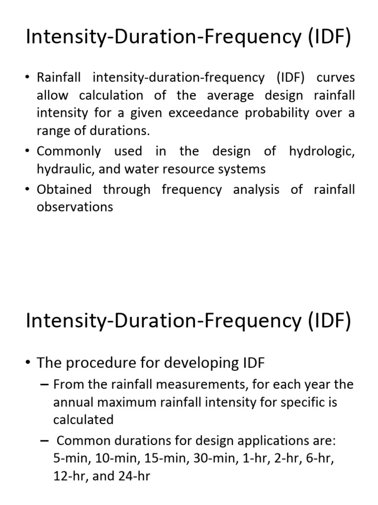 Intensity-Duration-Frequency (IDF) | PDF | Probability Distribution | Rain