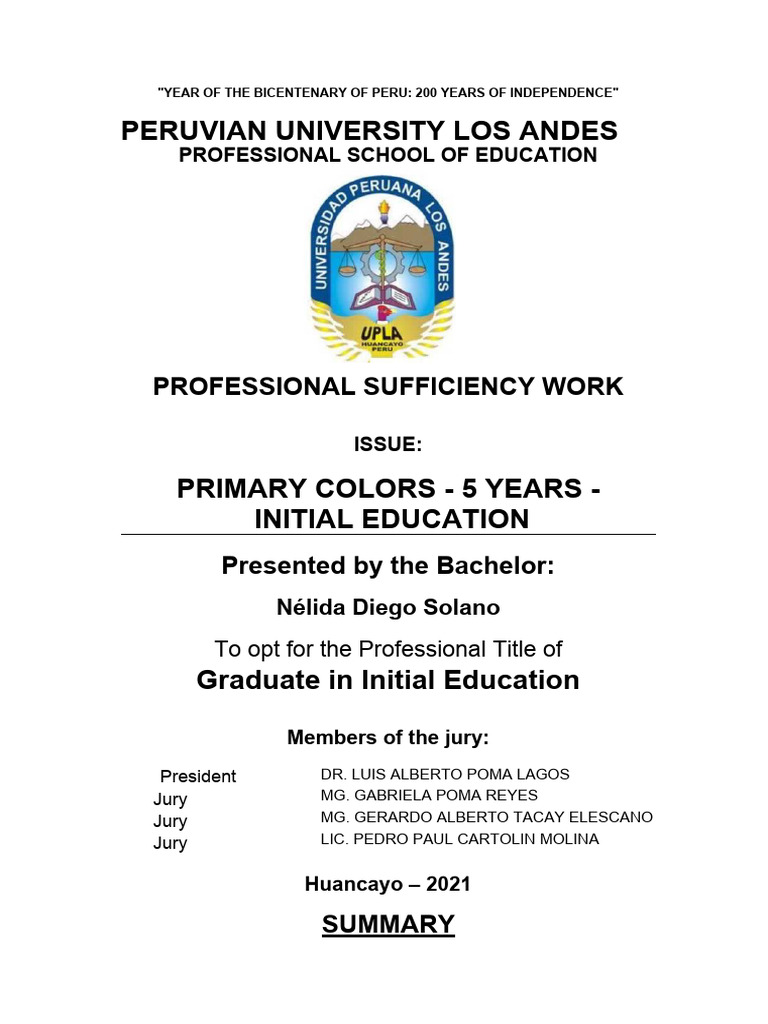 Professional Sufficiency Work - Learning Session - Primary Colors - 5 Years - Initial Education ...
