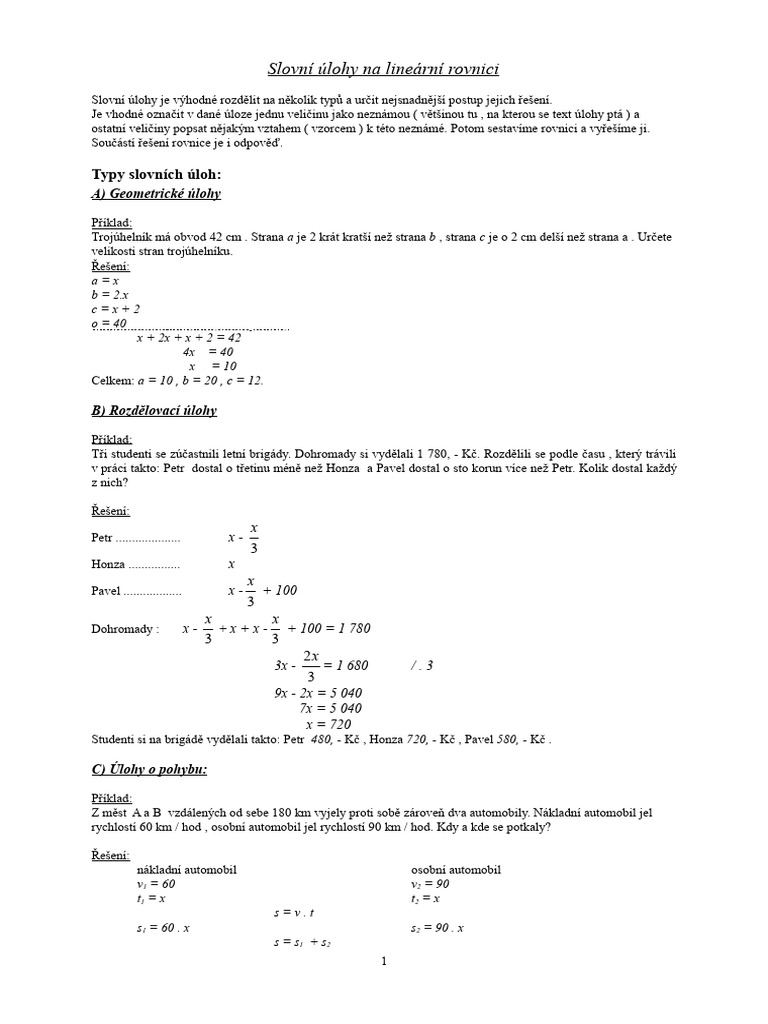 Sl. Úlohy - Rovnice | PDF