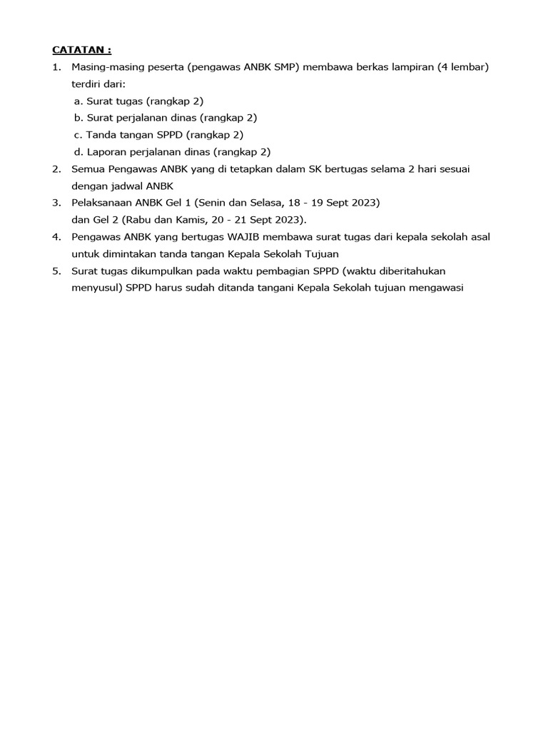 Bu Intan SPPD PENGAWAS ANBK SMP 23 | PDF