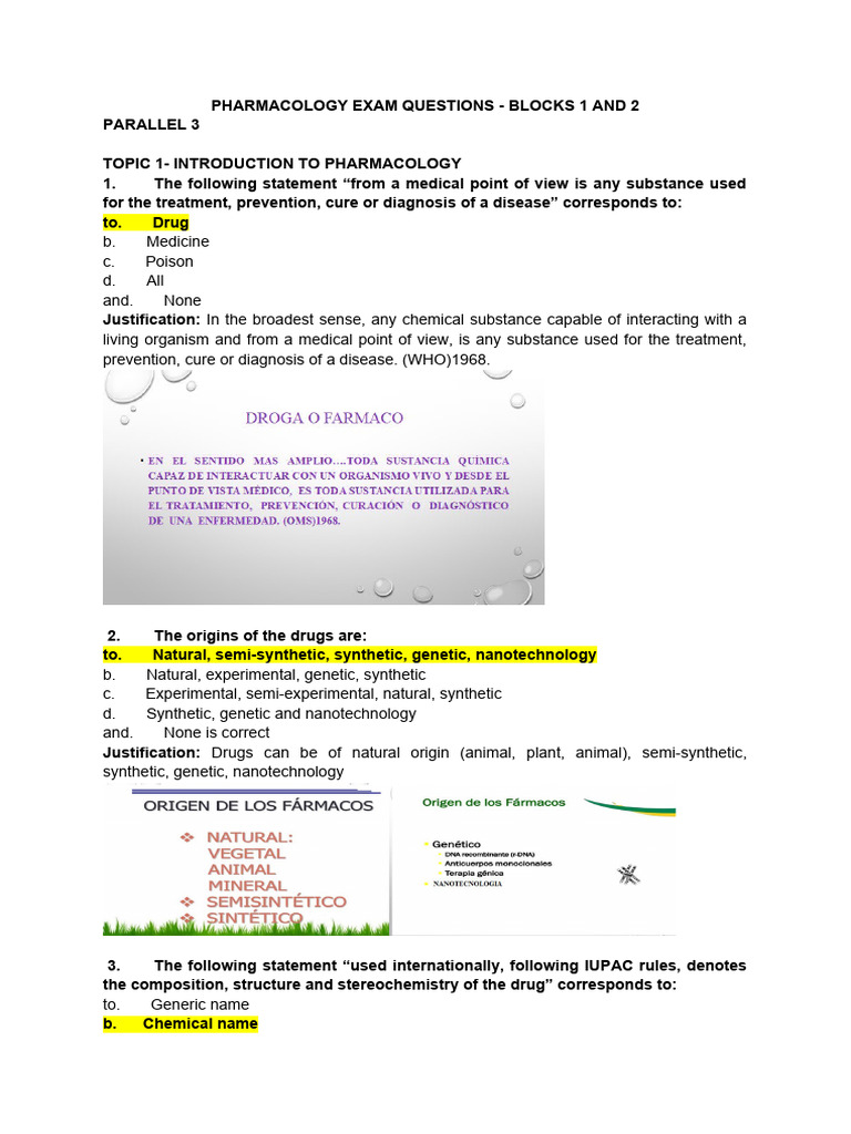 Pharmacology Questions - Block I and II | Download Free PDF ...
