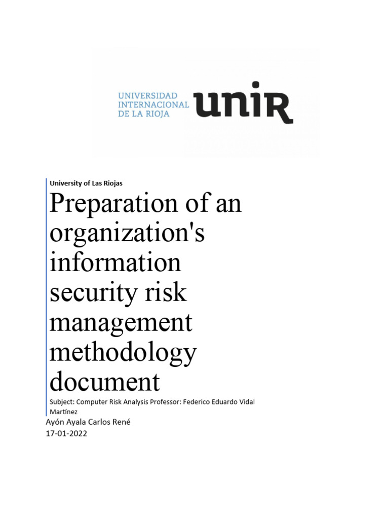Activity 3 Preparation of The Information Security Risk Management Methodology Document of An ...