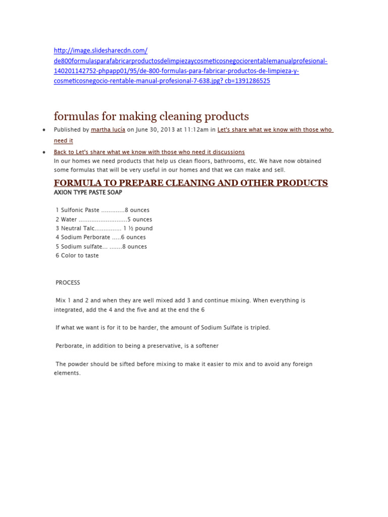 Formulations of Cleaning Chemicals | PDF | Shampoo | Bleach