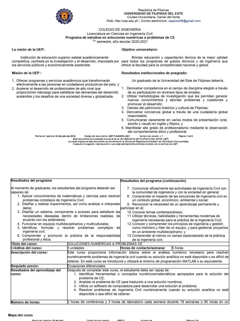 Soluciones Numéricas A Problemas de CE Programa de Estudios OBE Armonizado - Segundo Semestre ...