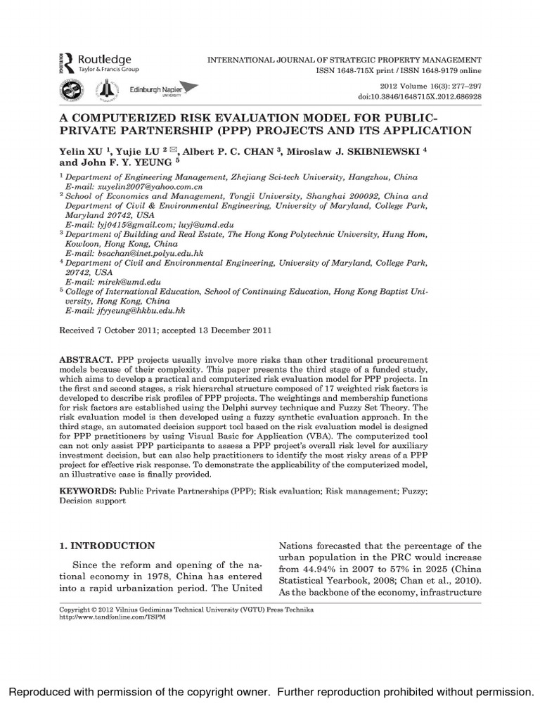 Xu Et Al. (2012) A Computerized Risk Evaluation Model For Public-Private Partnership (PPP ...