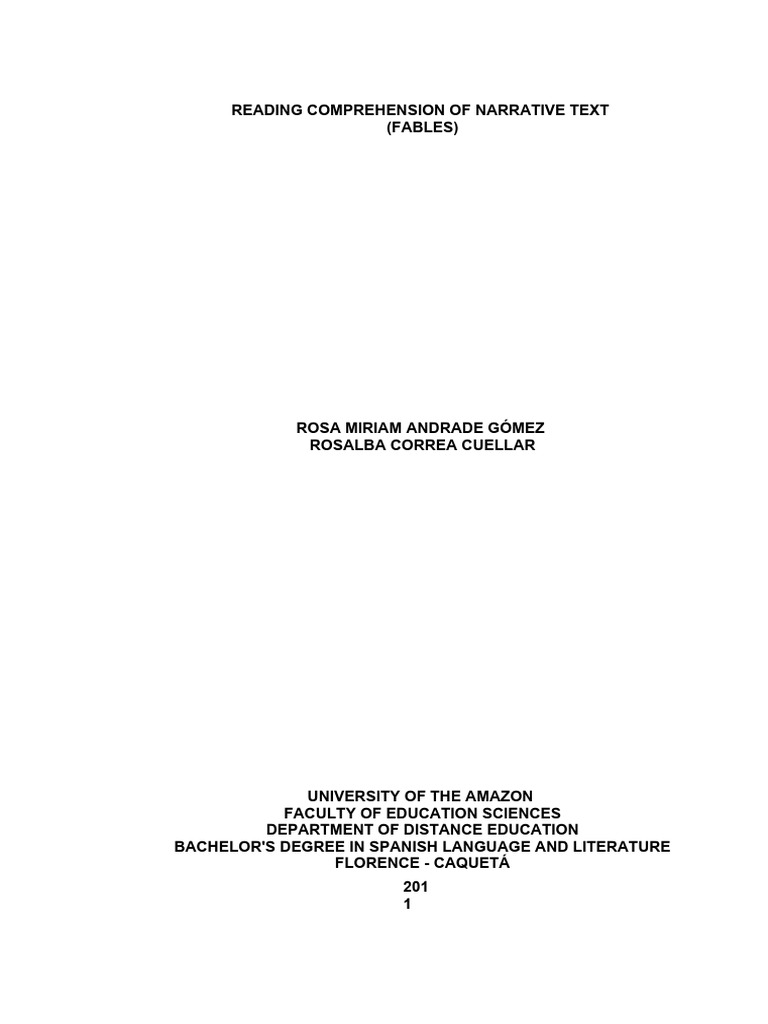 Reading Comprehension of Narrative Text (Fables) | PDF | Reading ...