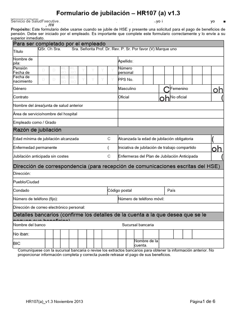 HR 107 A Formulario de Jubilación PDF | PDF | Pensión