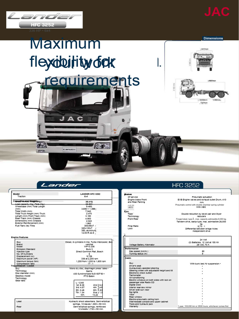 JAC LANDER HFC 3252 Truck Specs | PDF | Truck | Engines