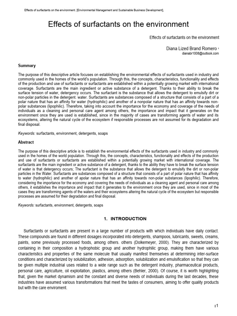 The Environmental Impacts of Surfactants and The Need For Their ...