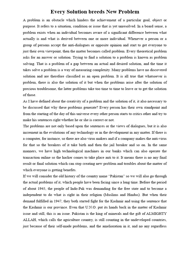 Every Solution Breeds New Problem | PDF | Social Science