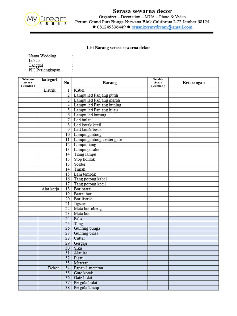 Check List Perlengkapan | PDF