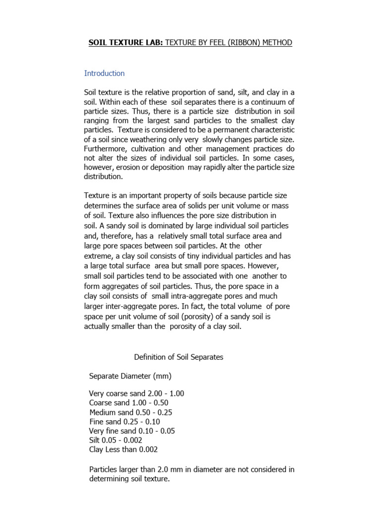 SOIL TEXTURE LAB - Texture by Feel | PDF | Art | Science & Mathematics
