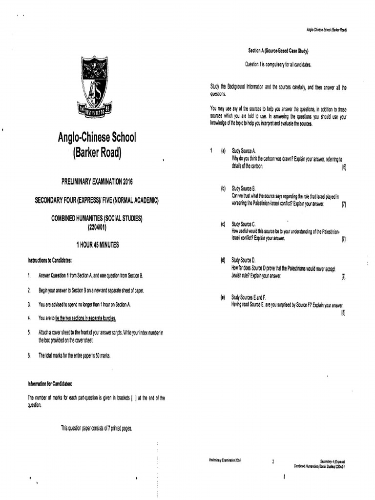 2016 Sec 4 Social Studies SA2 Anglo Chinese School | PDF