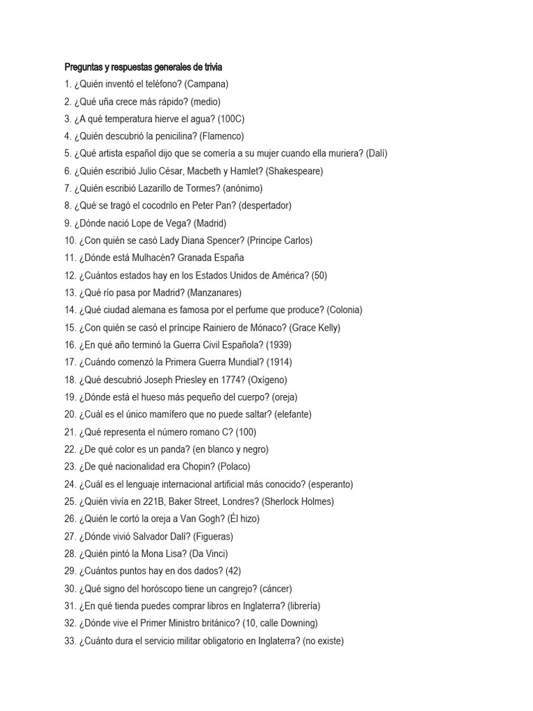 Preguntas y Respuestas Generales de Trivia | PDF | Arte